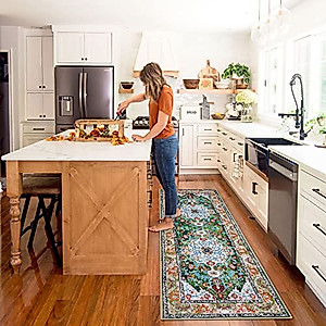 U'Artlines Boho Hallway Runner Rug 2' x 6' Vintage Farmhouse Laundry Rug Runner Accent Area Rug Carpet Non Slip Washable Kitchen Rug Entryway Runner Mat Throw Rug for Living Room (Green)