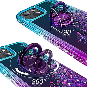 Silverback for iPhone 14 Case, Moving Liquid Holographic Sparkle Glitter Case with Kickstand, Girls Women Bling Diamond Ring Slim Protective Case for Apple iPhone 14 5G 6.1''- Purple