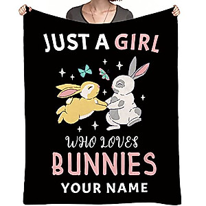 Custom Bunny Blanket Gifts for Girls Boys Teens, 40"*50" Cute Rabbit Flannel Lightweight Fleece Soft Cozy Throws, Bed Blanket for Couch Sofa Living Room