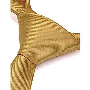 GUSLESON Brand Men's silk Solid Gold Yellow Tie Neckties and Pocket Square Cufflinks Sets (0789-11)
