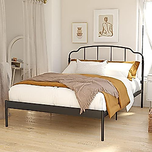 REALROOMS Camie Metal Bed, Adjustable Base Height, No Box Spring Needed, Queen, Black