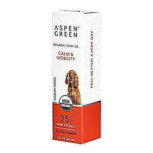 Aspen Green USDA Certified Organic Hemp Oil for Dogs & Cats - Helps with Calming and Mobility - Dog Hemp Oil Drops May Support Occasional Dog & Cat Anxiety Relief (Bacon Flavored, for Medium Pets)