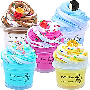 5 Pack Butter Slime,Pink Strawberry, Blue Ice Cream, Coffee Cotten Candy Slime with Dual Colors, Super Soft and Non-Sticky, Birthday Gifts for Girl and Boys