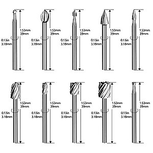 SPTA 10Pc HSS Router Carbide Engraving Bits & 10Pcs Router Bit 1/8"(3mm) Shank for Rotary Tools for DIY Woodworking, Carving, Engraving, Drilling