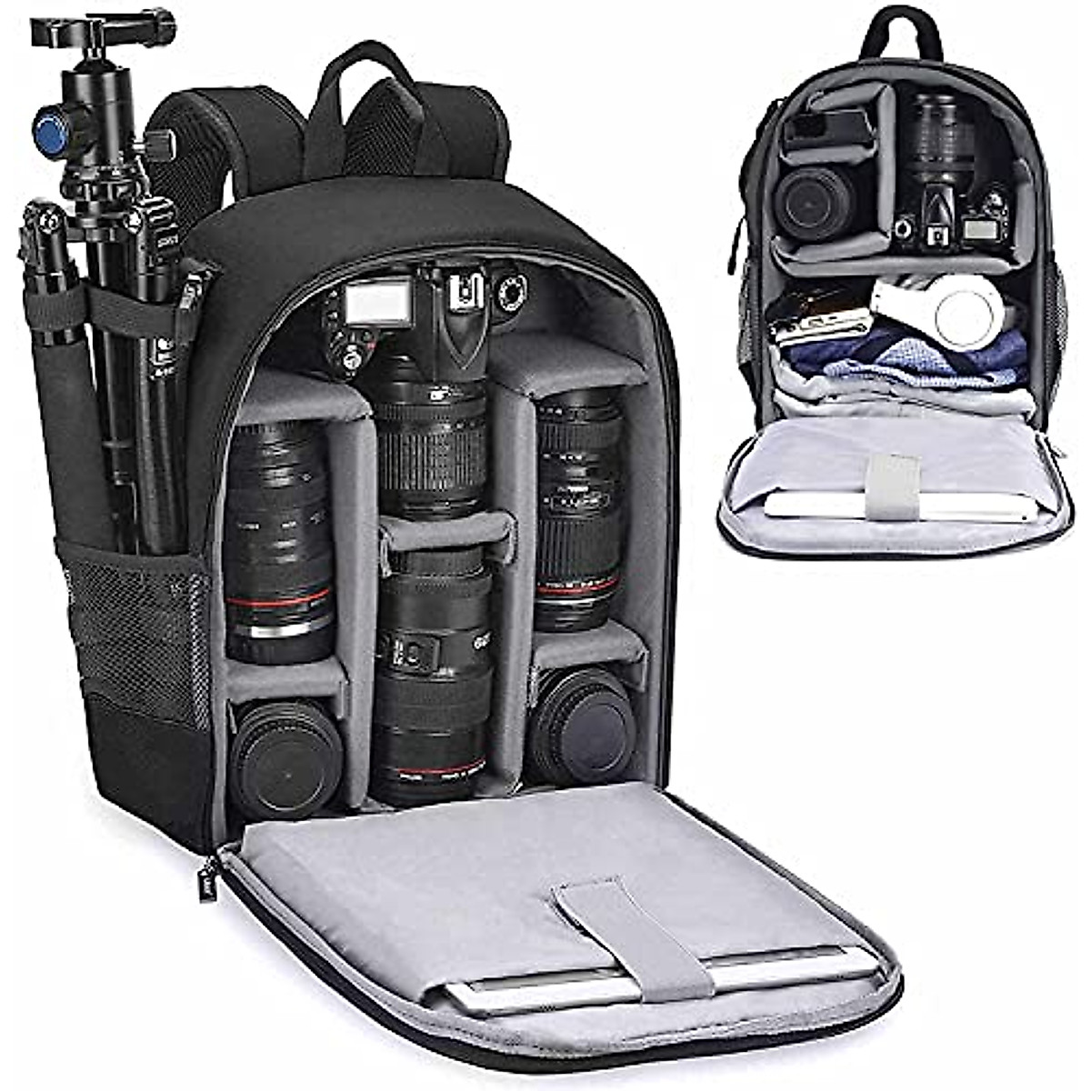 Cwatcun Camera Backpack Bag Professional for SLR DSLR Mirrorless Camera Waterproof Camera Case Compatible with Sony Canon Nikon Camera and Lens Tripod Accessories (Ⅱ Small Black)
