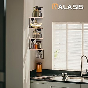 Walasis Corner Shelf Wall Mounted - 4 Tier Shelves Wall Decor for Bedroom Essentials Wood Hanging Shelves for Home Decorations