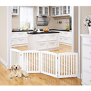 PAWLAND Wooden Freestanding Foldable Pet Gate for Dogs, 24 inch 4 Panels Step Over Fence, Dog Gate for The House, Doorway, Stairs, Extra Wide (White, 24" Height-4 Panels)