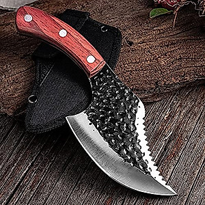 Boning Knife, 5" Inch Boning Knife Multi-purpose Double-edged Fishing Fillet Knife Camping Jungle Axe Butcher Knife and Nylon Protective Cover BY ZZYY