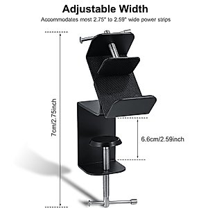 CLOOLC Desk Clamp for Power Strip - Removable Power Strip Holder for Desk Edge - Sturdy Table Clamp - Desk Mount for Power Strip - Fits 1.96" to 2.55" Width - Black