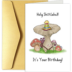 Funny Mushroom Birthday Card, Cottagecore Birthday Card, Cute Bday Greeting Card, Holy Shiitake It's Your Birthday Pun Card