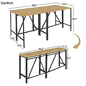 EMKK 10-Piece Outdoor Patio Bar, Garden PE Rattan Wicker Dining, Square, Foldable Acacia Tabletop, High-Dinner Bistro Set with 8 Stools and 2 Tables, H-Brown