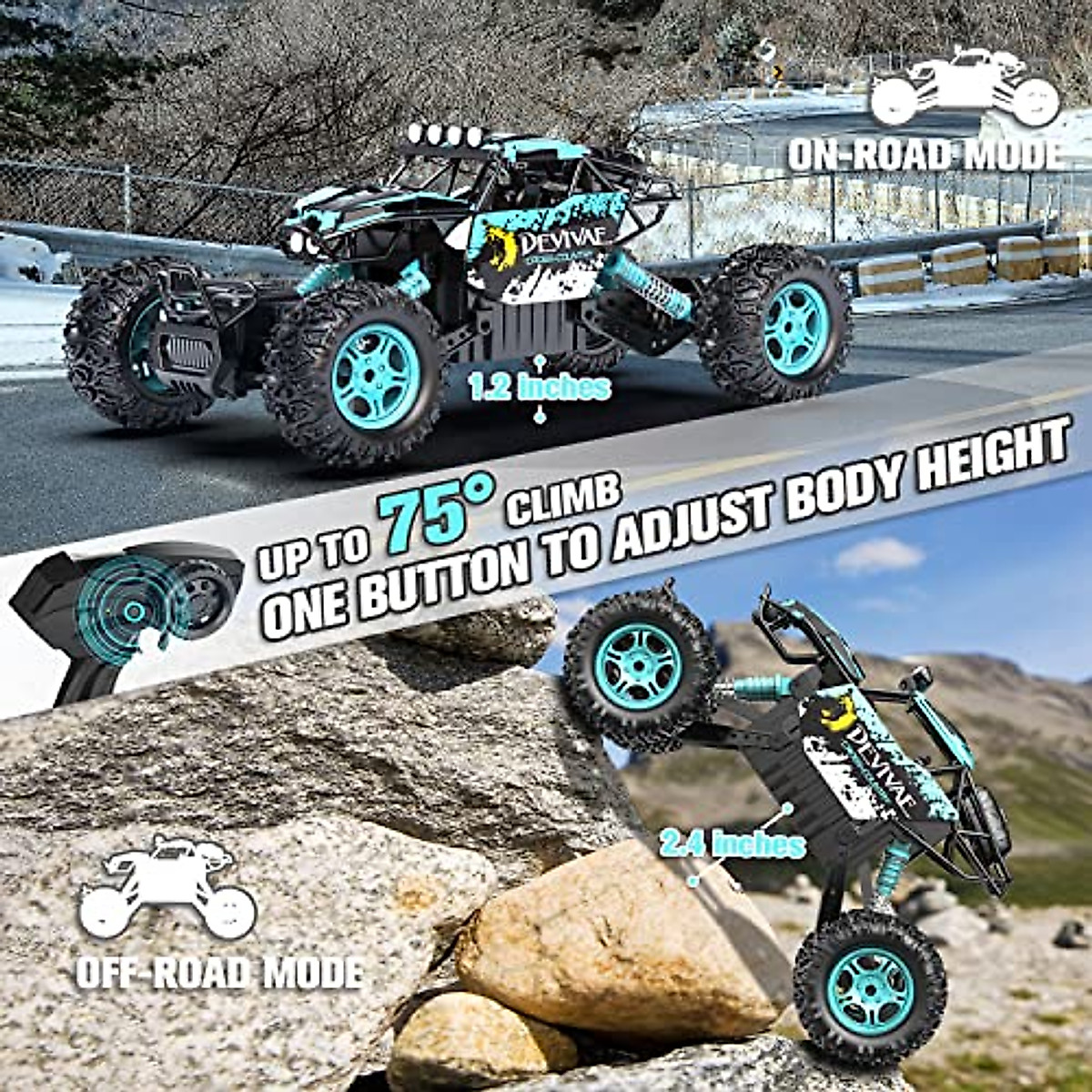 CROBOLL 1:12 Large Remote Control Car for Boys Kids with Lifting Function,4WD RC Cars Electric Monster Truck Toy Gifts 4X4 Off-Road RC Rock Crawler 2.4GHz All Terrain RC Truck with 2 Batteries(Cyan)