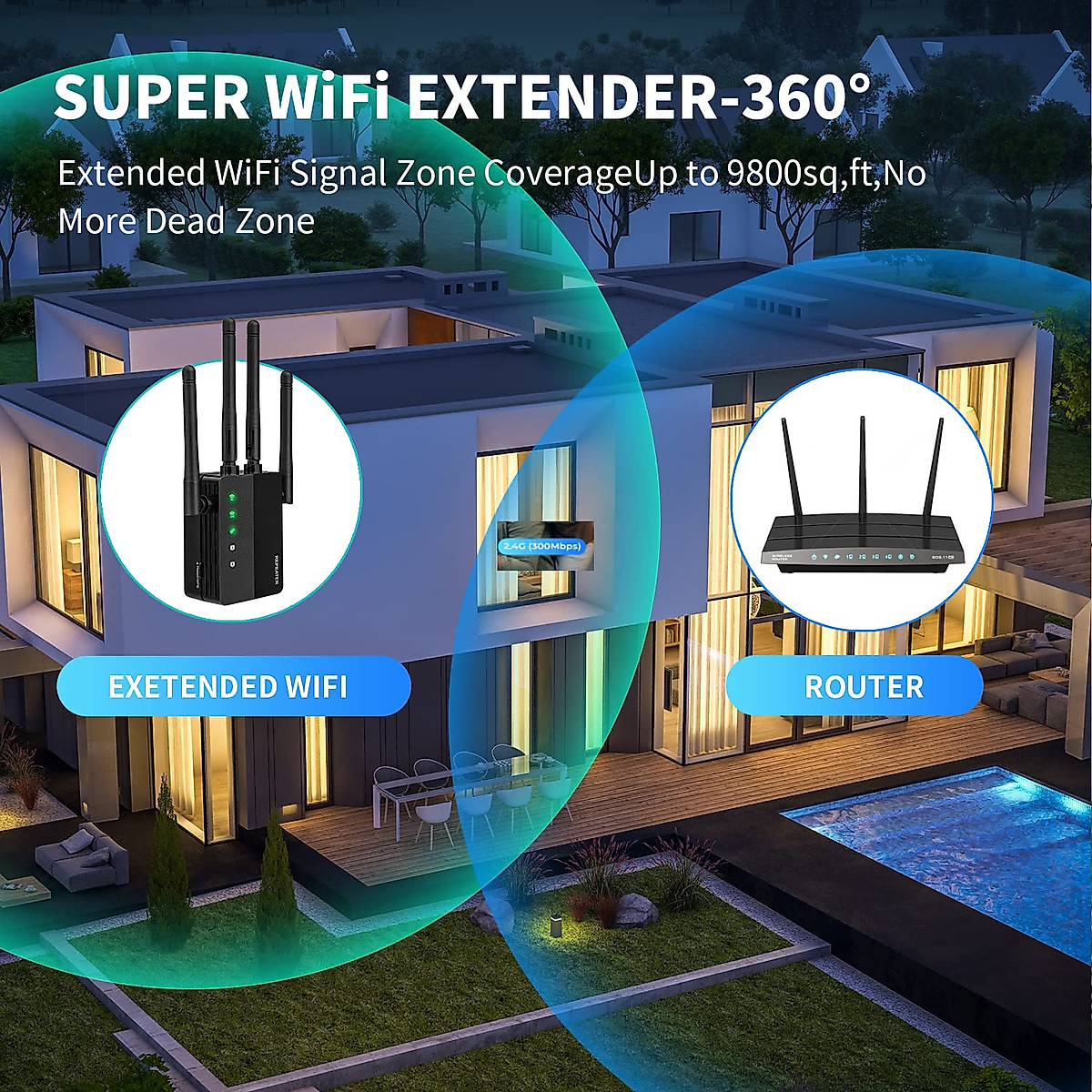 Asnrc WiFi Extenders Signal Booster for Home,Cover Up to 9882 Sq.ft & 45 Devices,5G 1200Mbps Dual Band WiFi Booster Repeater,Internet Booster,Ethernet Port & Access Point,Easy Setup