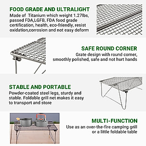 COOK'N'ESCAPE Titanium Girll Camp Fire Cooking Racks Portable Camping Grill Folding Campfire Grill Camp Grill with Removable Legs for Outdoor Picnic BBQ Backpacking Hiking