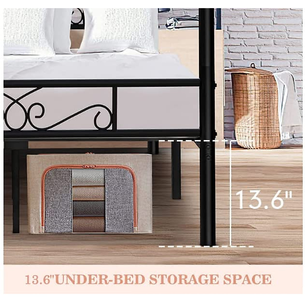Codesfir Full Size Metal Canopy Bed Frame, Four-Poster Canopied Platform Bed Frame with Headboard and Footboard, Sturdy Metal Slatted Structure, No Box Spring Needed, Easy Assembly, Black