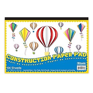 BAZIC 64 Ct. 6" X 9" Mini Construction Paper Pad