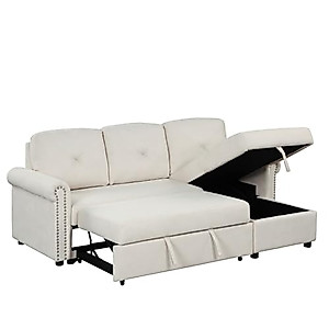 Angola AFLHYJK Sleeper Sofa Bed Convertible Sectional Couch, 3-Seater L-Shape Corner Couch with Storage Chaise