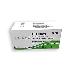 CynaMed Sutures Thread with Needle (12-Pack) - Training Sutures Pkg. of 12 (12, 4/0, 30mm Blade, 3/8 Reverse Cutting)