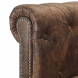 vidaXL Chesterfield L-Shaped Sofa with Pouf, Artificial Leather Upholstery, Easy to Assemble, Brown