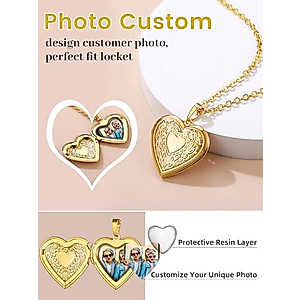 Gold Heart Lockets for Women, 18K Gold Plated Love Locket Necklace That Holds Pictures with 22 Inch Chain for Her Loving Jewelry