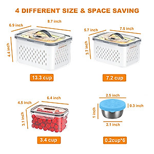 ATRONAW 12 Pieces Fruit Storage Containers for Fridge -Salad Dressing Containers To Go,Produce Storage Bins Set for Refrigerator for Salad Berry Lettuce Vegetables Meat