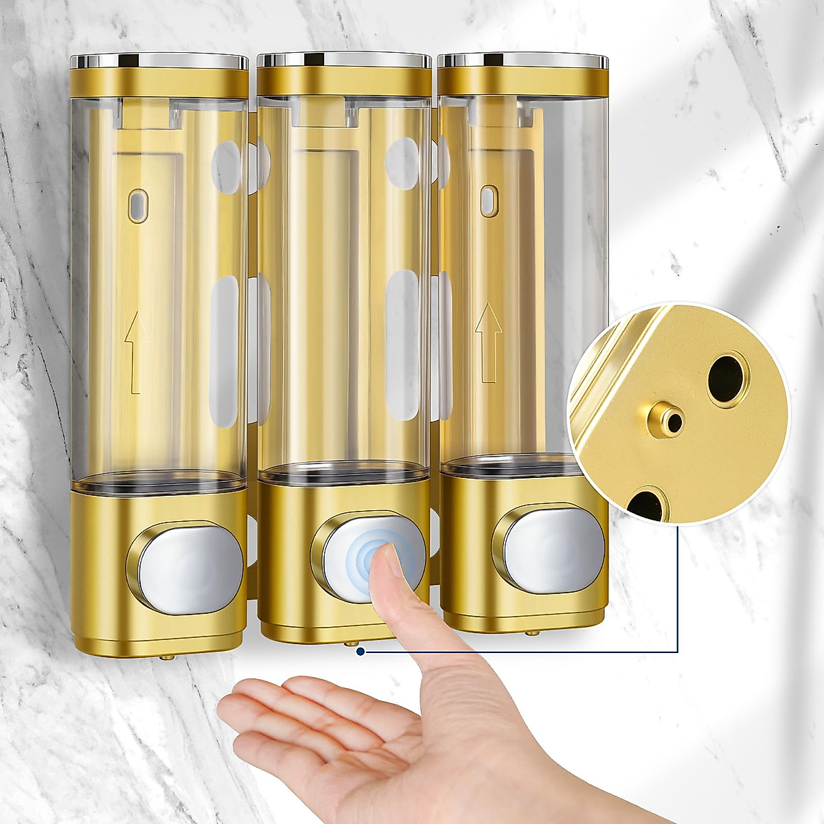 YIAOZ 3-in-1 Room Wall Mounted Bathroom Shower Pump Dispenser and Organizer,with Waterproof Label-can be Used for Shampoo,Conditioner, Body Lotion,Body Wash,Bathroom,Kitchen,Hotel(Golden)