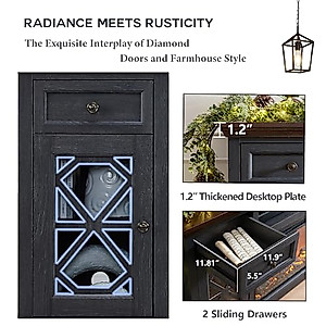 SinCiDo Farmhouse Fireplace TV Stand with 36" Electric Fireplace for 80 Inch TVs, 31" Tall Entertainment Center w/Drawer & Diamond Panel Door, Highboy Media Console for Living Room, 70inch, Dark Grey