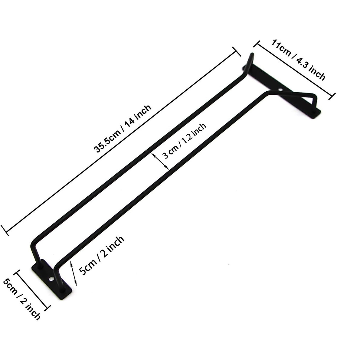 RedDreamer 14-Inch Black Wine Glass Rack, Under Cabinet Wine Glass Holder Stainless Steel Stemware Rack - Hanging Stemware Holder for Cabinet Kitchen Bar, Set of 2