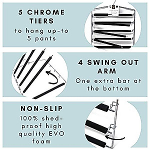 Closet Spice - 2 Pack - Strong & Durable Anti-Rust Chrome 5 Tier Pant Hangers, Non Slip, Black Foam Padded, Slim & Space Saving, Multi Swing Design for Easy-Slide Pant, Jeans, Slacks, Towels, Sheets