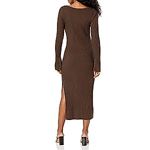 PAIGE womens Benita Long Sleeve Square Neckline Below the Knee in Brown Taupe Casual Dress, Brown Taupe, Large US