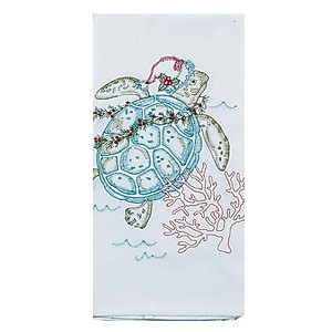 Kay Dee Designs Coastal Holiday Embroidered Flour Sack Towels - Flamingo, Palm Tree, and Sea Turtle - Set of 3 Designs