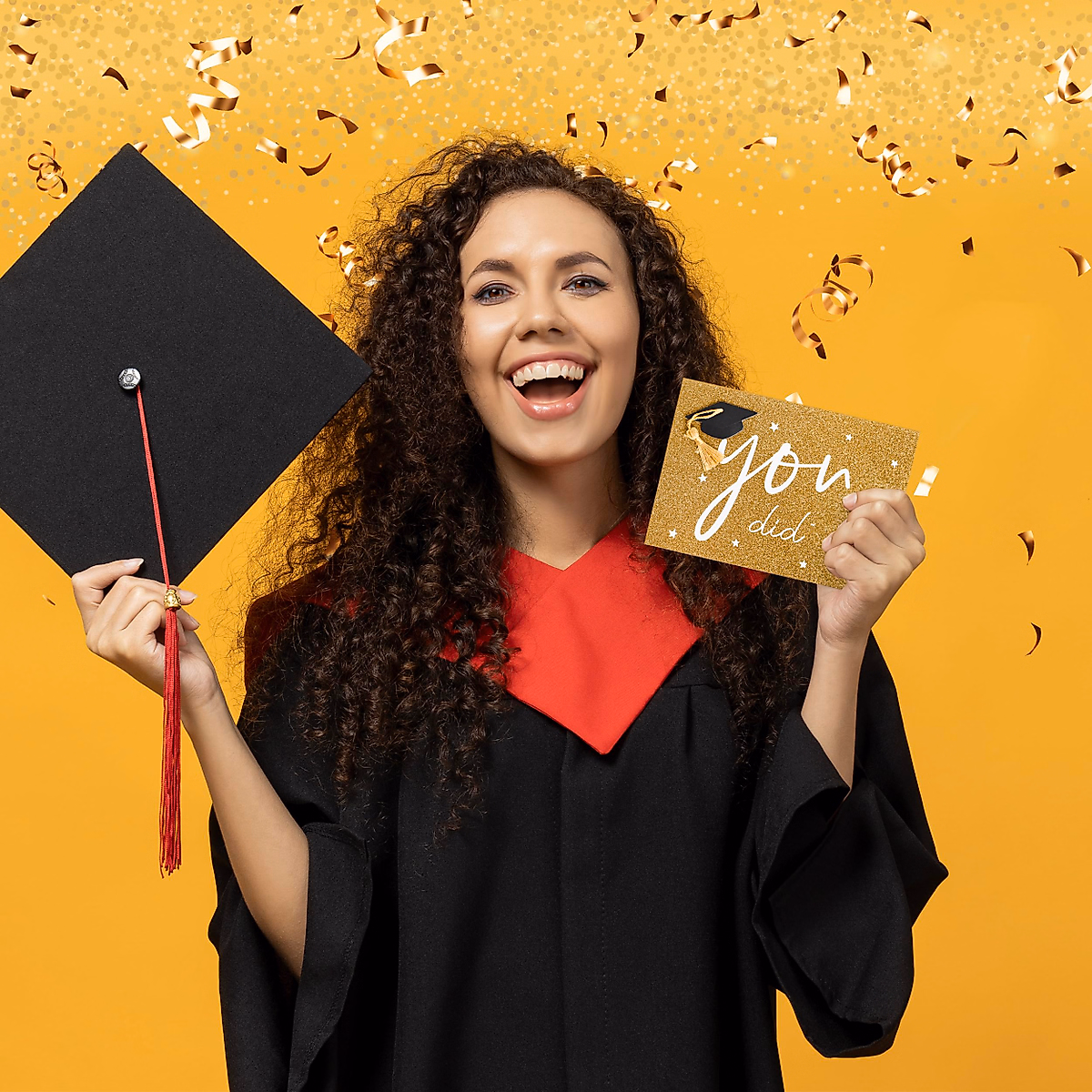 GIFTING GIGGLES Happy Graduation Card - Congratulations graduate card for College or High School - for him or her - Men or Women - Golden Sparkle card with 3D cap design