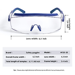 Optical Care Safety Glasses Anti Fog Safety Goggles Over Glasses Protective Eyewear with Clear Wrap-around Lens, Adjustable, Impact Resistance and Anti-dust