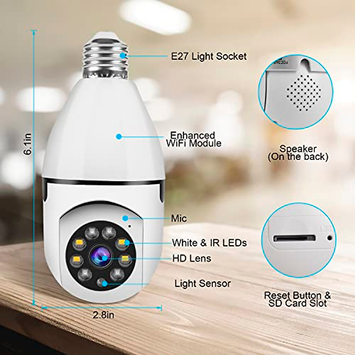 GAORYT Light Bulb Camera,Bulb Camera 360°Degree WiFi Outdoor,1080P HD Smart Wireless Security Camera with Motion Detection Alarm Night Vision for Home Indoor and Outdoor