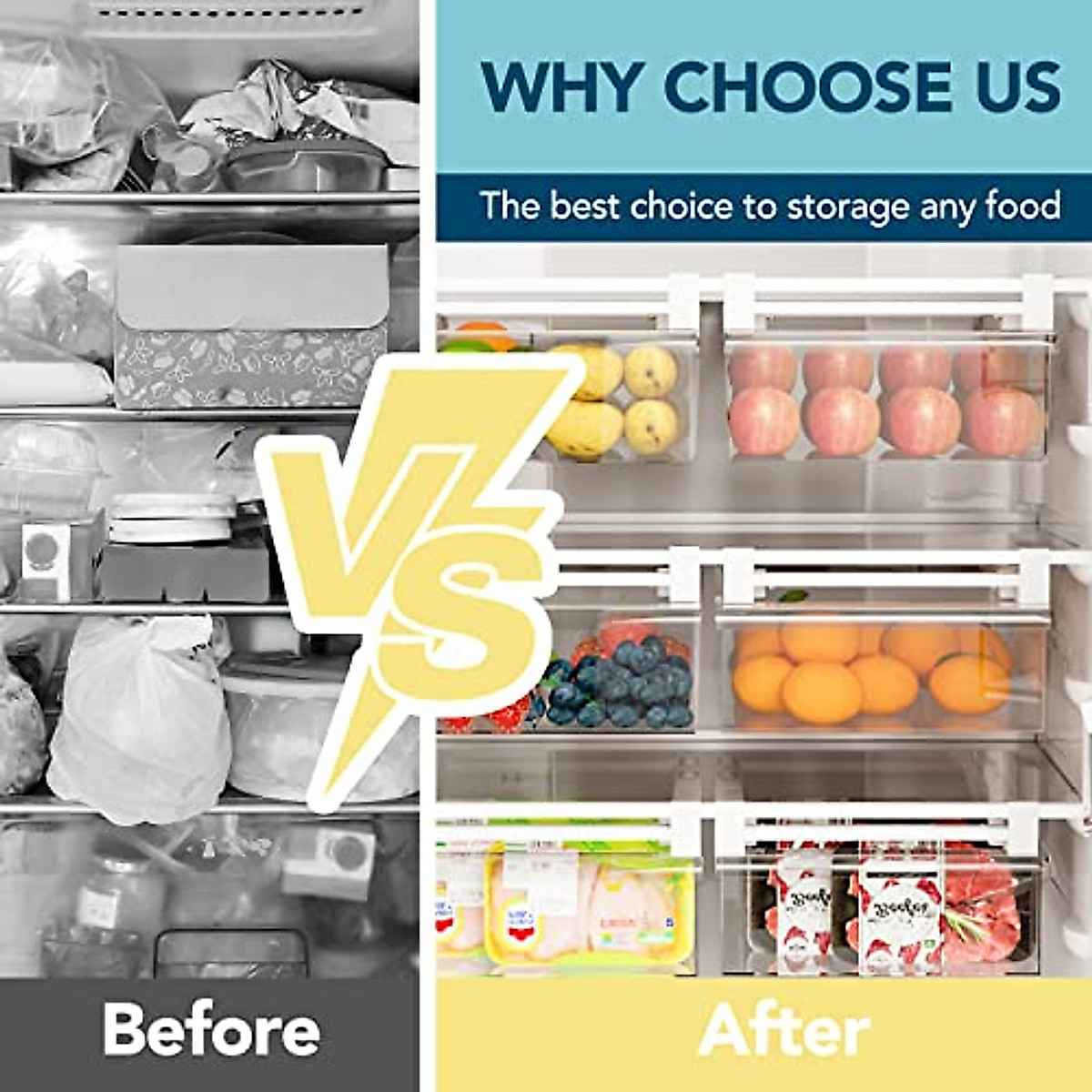 BETSO Refrigerator Organizer Bins,Refrigerator Drawer Organizer,Pull Out Fridge Drawer,Clear Container for Food,Vegetable,Fruit Fit for 𝟏𝟏.𝟖𝟏𝐭𝐨 𝟏𝟔.𝟗𝟑 𝐢𝐧𝐜𝐡𝐞𝐬 Fridge Shelf
