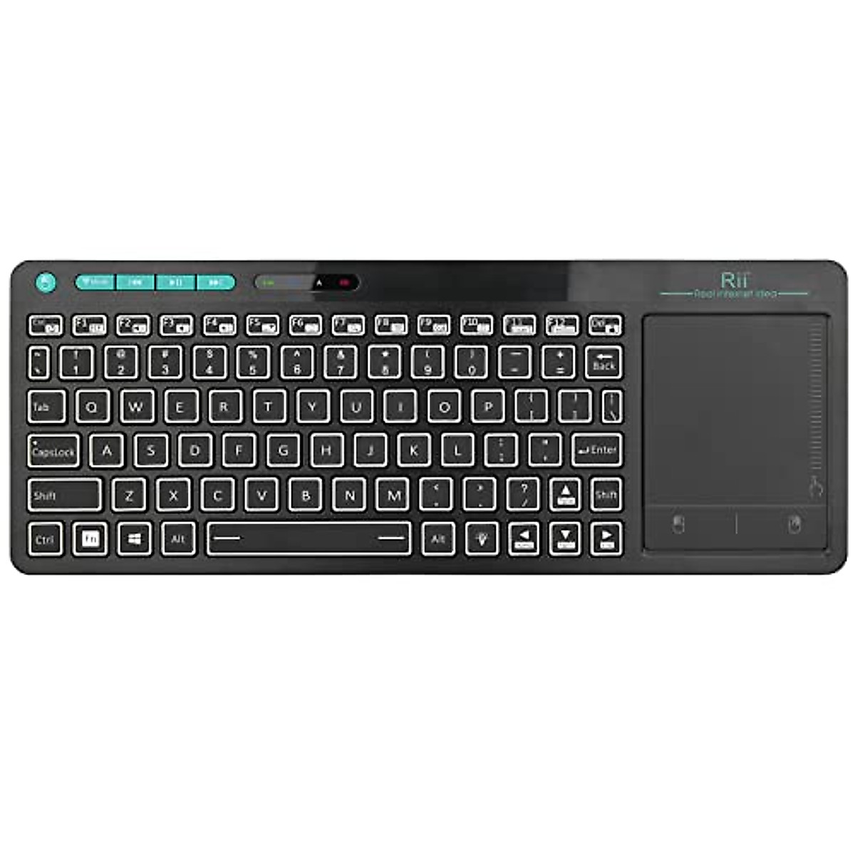 (Dual Mode) Rii RT518S Wireless and Bluetooth 2-LED Color Backlit Multimedia Keyboard with Multi-Touch Big Size Trackpad,Rechargable Keyboard for Android TV Box,PC,Tablets,Smart TV, HTPC, IPTV,Windows
