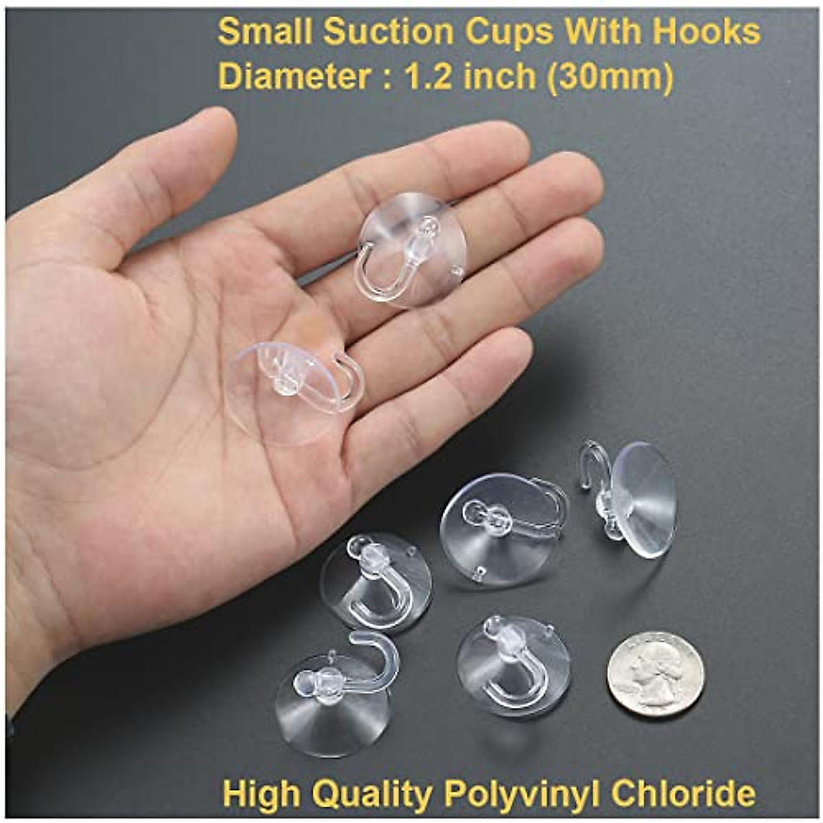 LuluEasy 12 Pieces Small Suction Cups with Hooks 1.2 inch Clear Plastic Sucker Hooks for Glass Window Wall Festivals Parties Theme Carnival Decoration Door Bathroom Kitchen