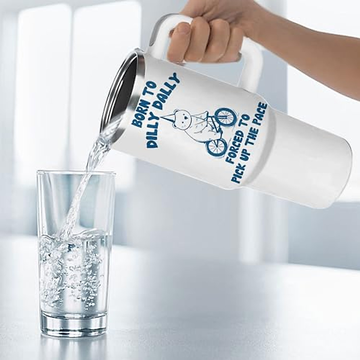 Born to Dilly Dally Forced To Pick Up The Pace, Funny Bear Tumbler with Handle 40oz, Funny Gifts for Women Men Coffee Mug, Birthday Christmas Gifts for Best Friends Coworker Sister Insulated Cup