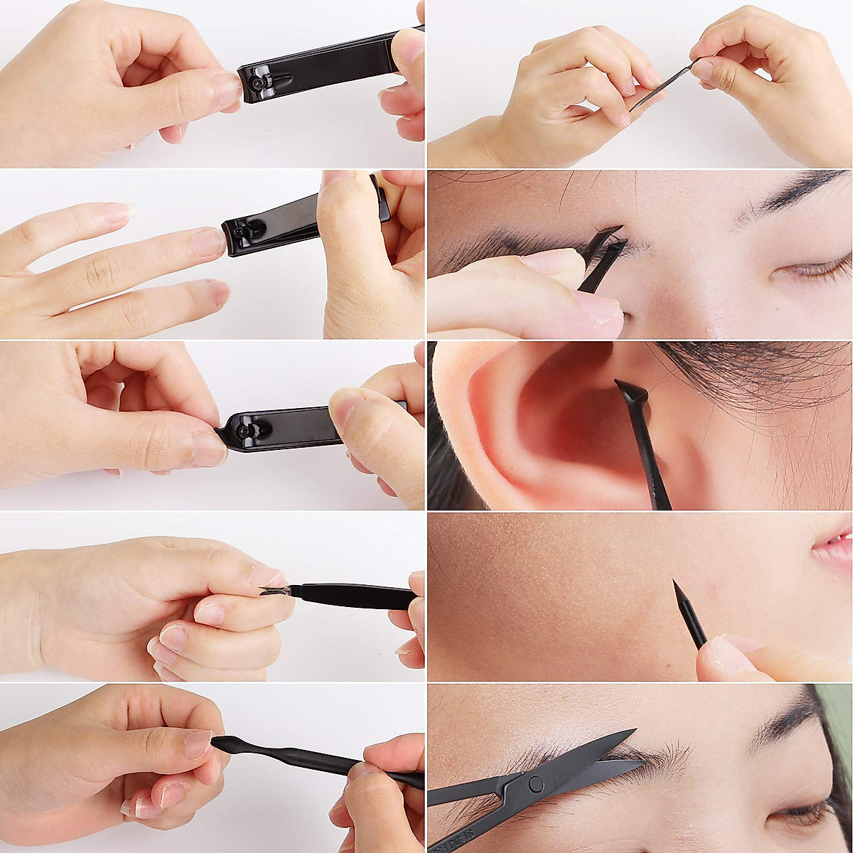 Manicure Set, Travel Mini Nail Clippers Kit Pedicure Care Tools, 10pcs Stainless Steel Grooming kit (Black)