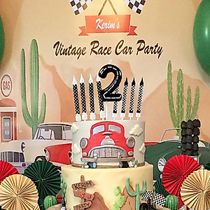 Racing Cars 2nd Birthday Candle, Racing Number 2 Cake Candle Birthday Cake Topper for Racing 2nd Birthday Party Decorations