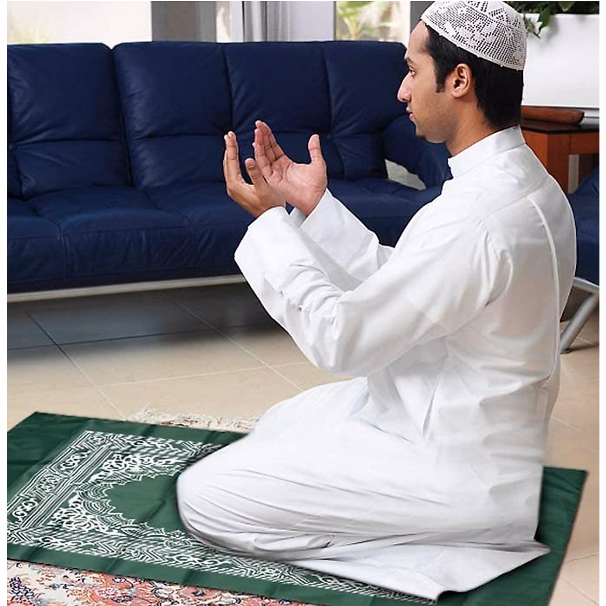 Hitopin 2 Pieces Travel Prayer Mat, 60cm*100cm Portable Prayer Mat, Waterproof Prayer Mat, Prayer Rug, Muslim Travel Prayer Mat, for Ramadan Gifts, Islamic Muslim Prayer (Green, Blue)