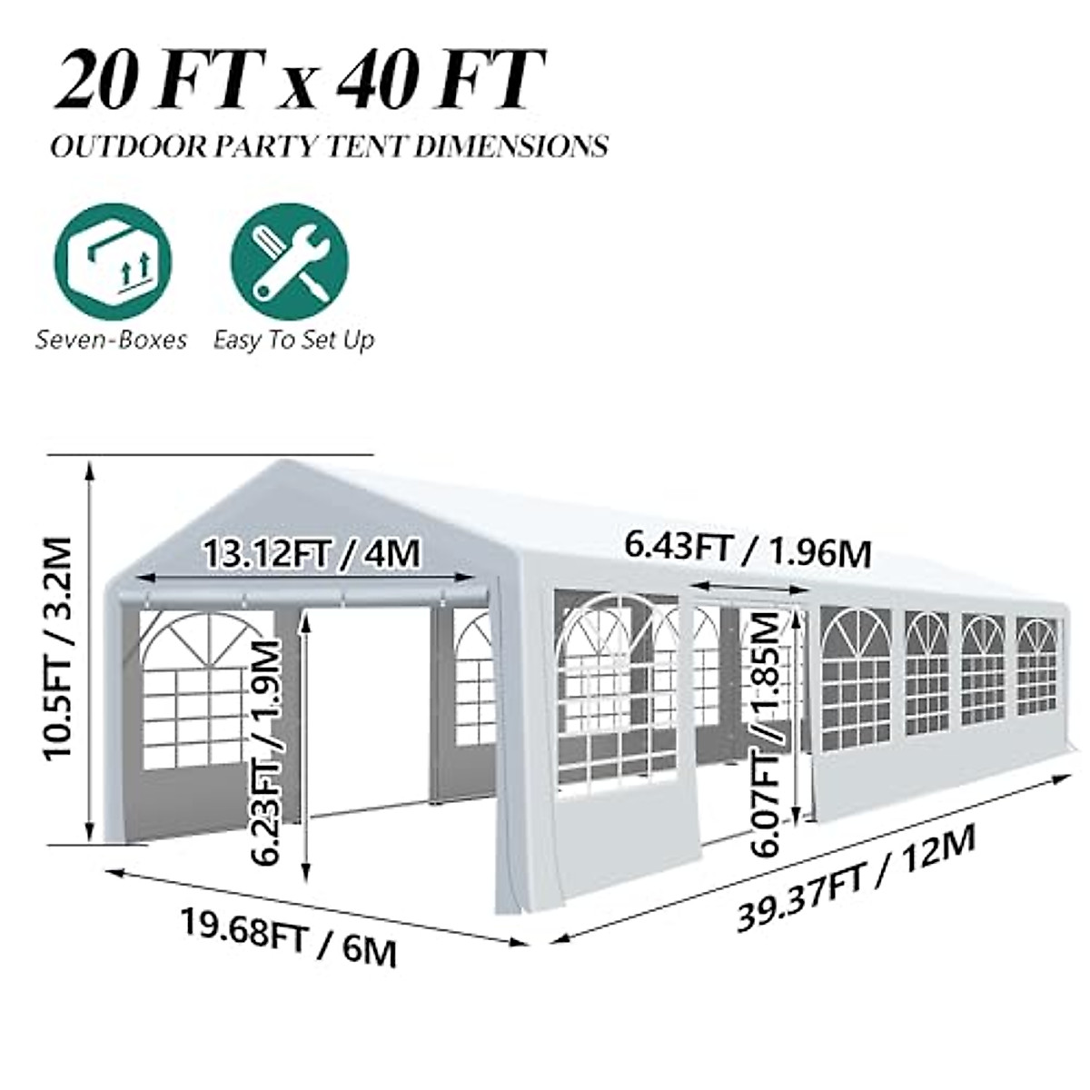 GARTOO 20' x 40' Canopy Party Tent & Carport - Heavy Duty Outdoor Wedding Gazebo with 4 Sand Bags, Event Shelter Canopy for Outdoor Event, Wedding, Birthday Party