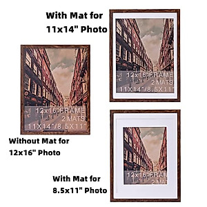 MONT PLEASANT 12x16 Picture Frame 2 Pack,Farmhouse Decor, Distressed Display Pictures 11x14 or 8x10 Diplomas with Mat, Wooden Distressed Photo Frames For Wall Mounting Family Lover Gift (Brown)