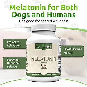 Lignans for Life Melatonin for Dogs & People, 6mg - 120 Capsules - Capsules - Pet Treats - Vitamins for Overall Health