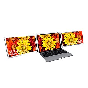 Asixxsix 13.3 Inch Triple Portable Monitor, Rotating FHD 1080P IPS Laptop Monitor Screen Extender Reverse Charging Type C Dual Monitor with Retractable Bracket for 13.3-17.3Inch Laptop