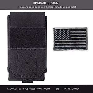 Heyqie Black Tactical Molle Cellphone Pouch Case,Heavy Duty Waterproof Phone Holster Bag for iPhone 11 12 13 Pro Max Samsung S22 S21 S20 FE Note 20 A13 A12 A02S Less 6.7" Phone with US Flag Patch