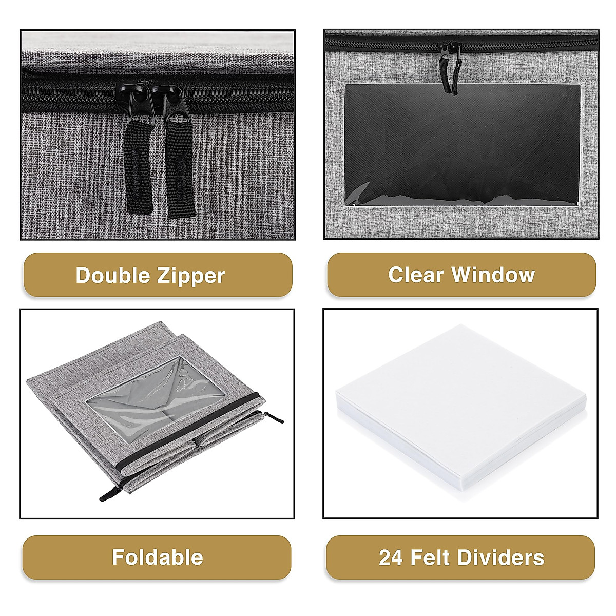 2 PACK Square China Storage Containers for Dishes, 12"x12"x8" Plate Storage, Dish Storage Containers with Lid and Handles, Heavy Duty Dinnerware Storage, Hard Shell and Stackable, 24 Felt Dividers