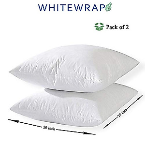 WHITEWRAP 20"x20" Set of 2 Throw Pillow Insert Decorative Polyester Filling Premium Hypoallergenic Sham Stuffer Square Couch - White