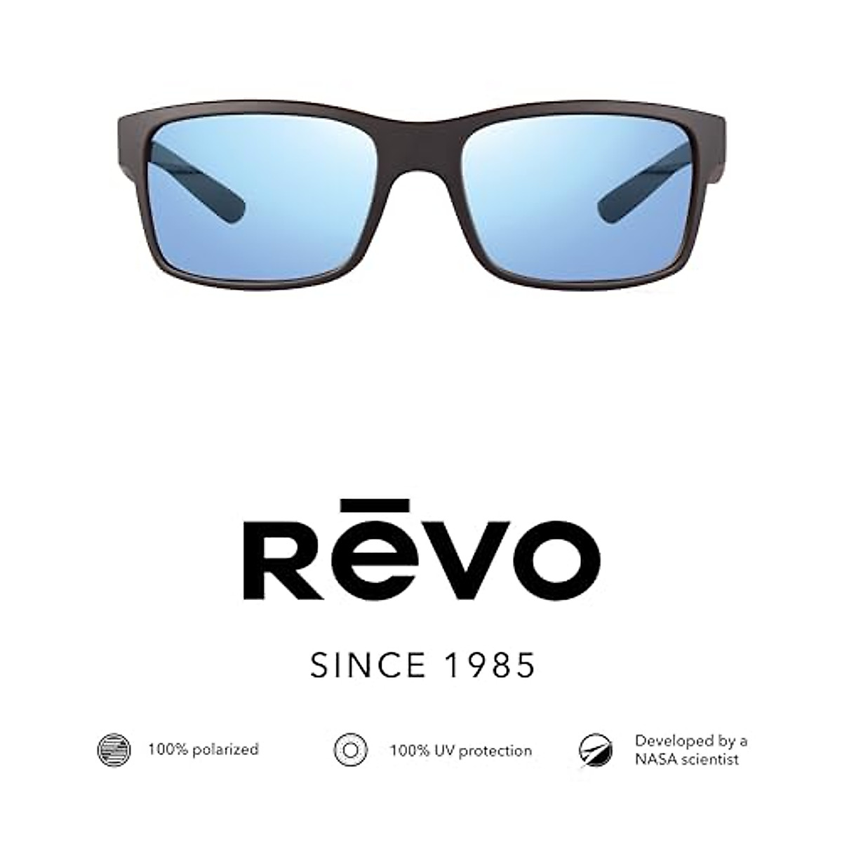 Revo Sunglasses Crawler XL: Polarized Performance Rectangle Sport Wrap Frame, Matte Black Frame with Blue Water Lens