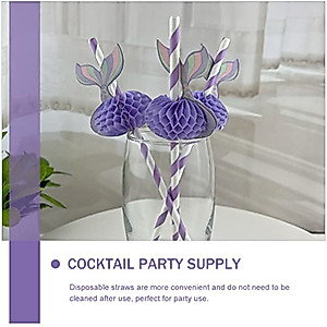 ABOOFAN Neon Straws Mermaid Paper Straws Biodegradable Striped Paper Straws Purple Honeycomb Drinking Straws 50pcs for Birthday Party Under The Sea Party Supplies Colored Straws